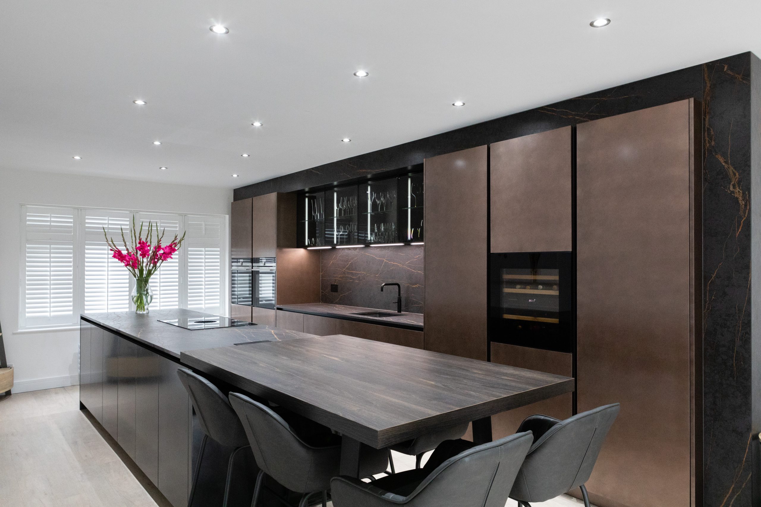 Handleless Carbon Steel & Copper Kitchen With Dekton Laurent Worktops ...