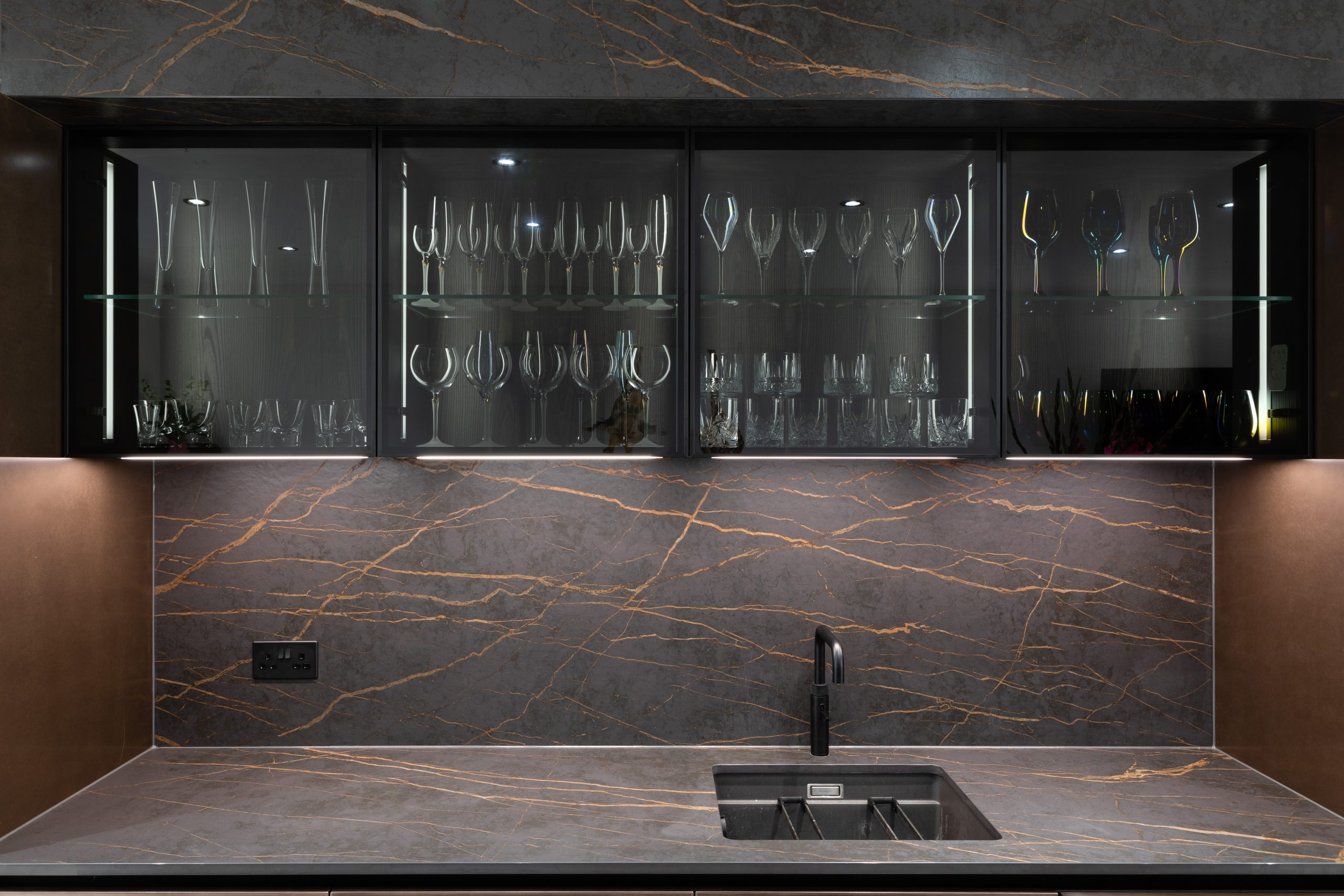 Handleless Carbon Steel & Copper Kitchen With Dekton Laurent Worktops ...